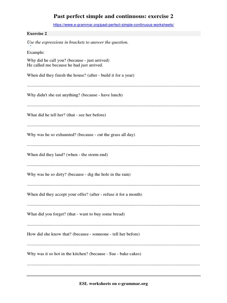 Past Perfect Simple Continuous Exercise 2 | PDF
