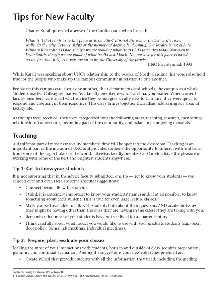 Tips For New Faculty Pdf Mentorship University Of North Carolina