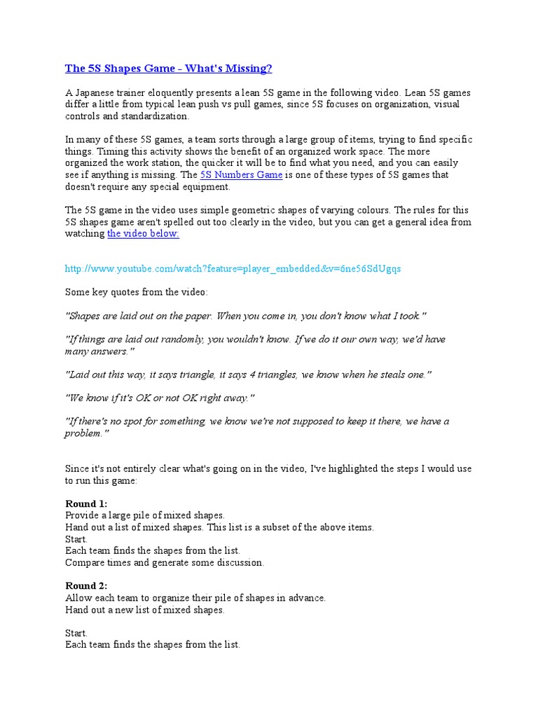 The 5S Shapes Game - What's Missing? | PDF