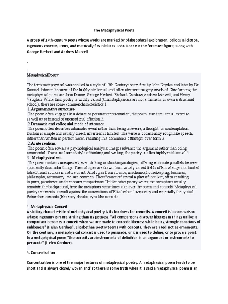 Characteristics of Metaphysical Poetry | PDF | Poetry