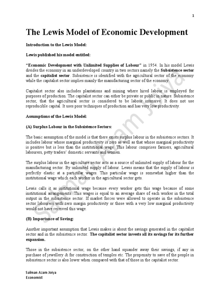 The Lewis Model of Economic Development | PDF | Labour Economics ...