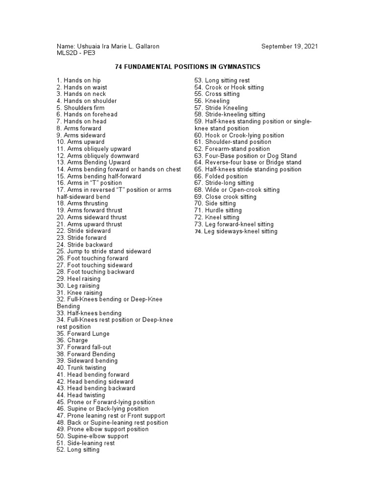 74 Fundamental Positions of Gymnastics | PDF