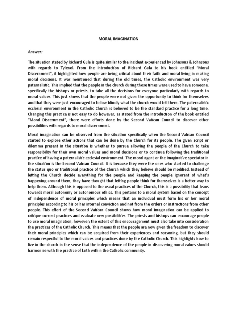Answer:: Moral Imagination | PDF | Autonomy | Catholic Church