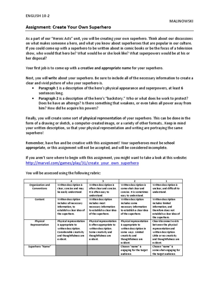 Create Your Own Superhero Assignment | PDF | Superheroes