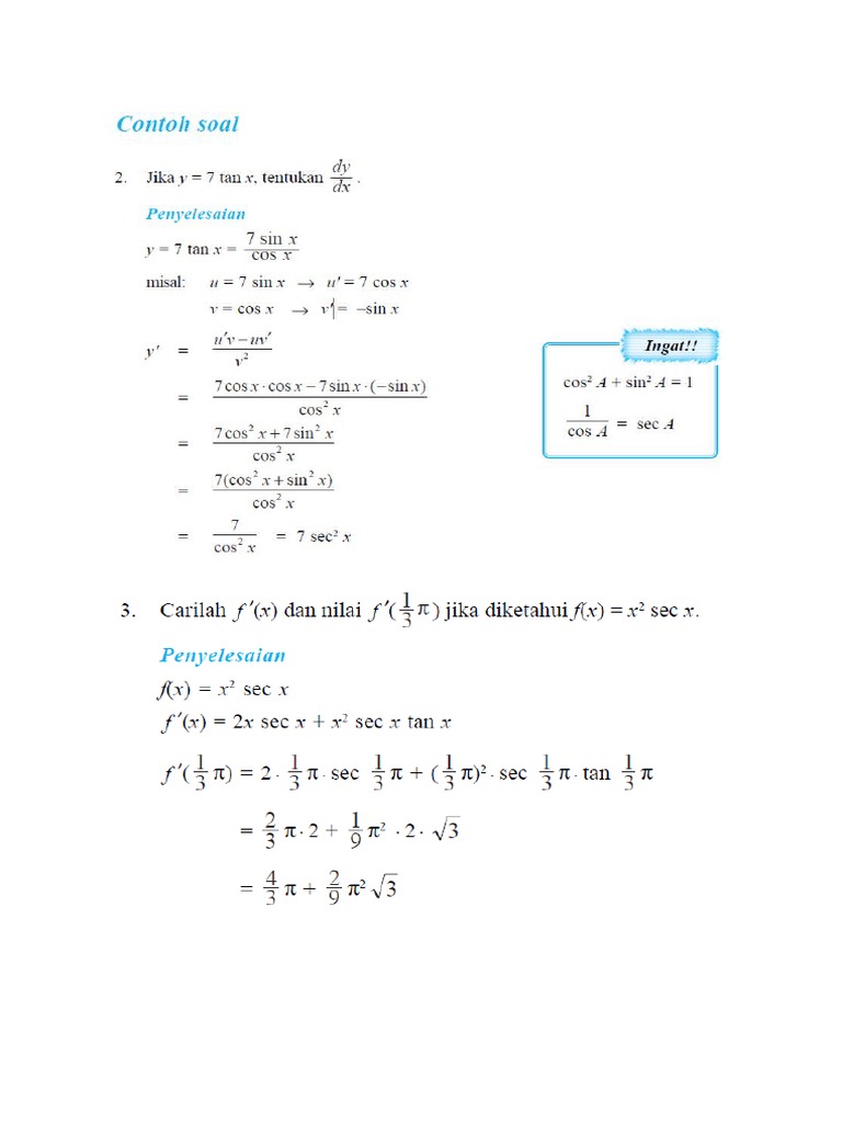 Latihan Soal Turunan Fungsi Trigonometri | PDF