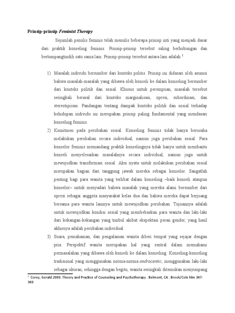Prinsip, Teknik, Kelebihan Dan Kekurangan Terapi Feminist | PDF | Ilmu Sosial | Pengembangan Diri