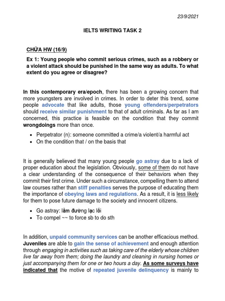 Ielts Writing Task 2 23.9 | PDF | Crimes | Crime & Violence