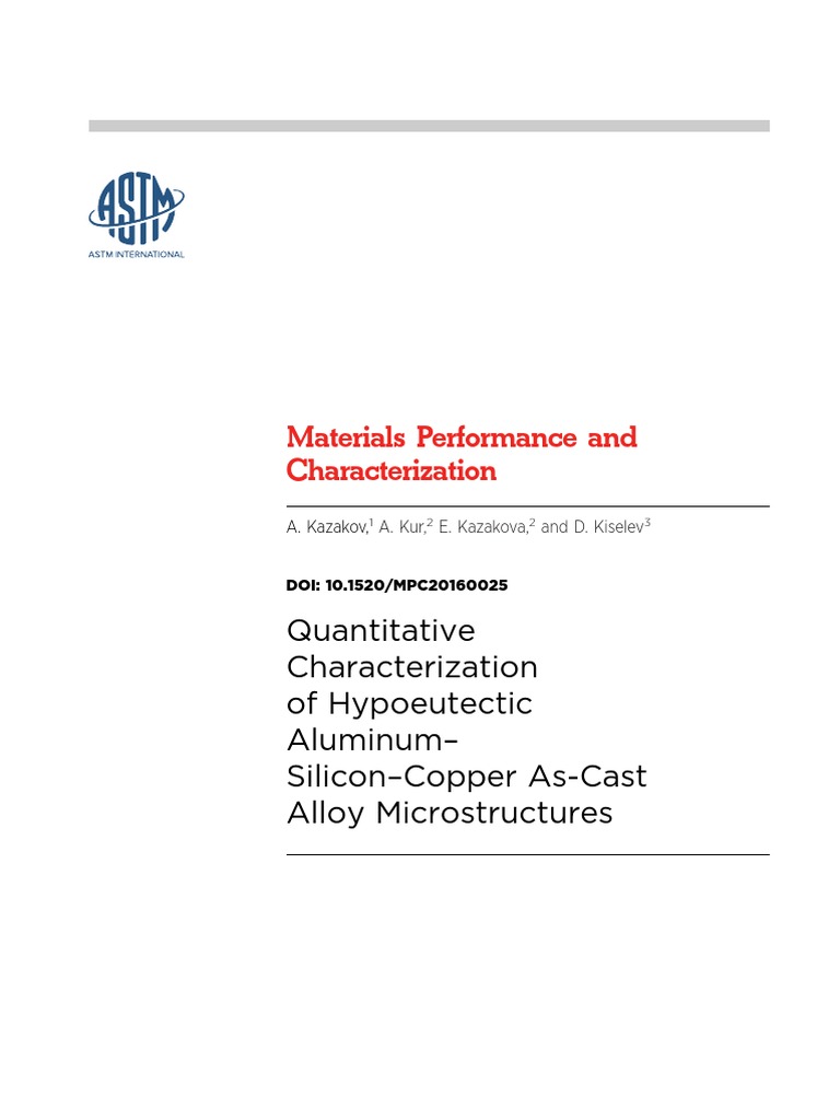Quantitative Characterization of Hypoeutectic Aluminum-Silicon-Copper ...