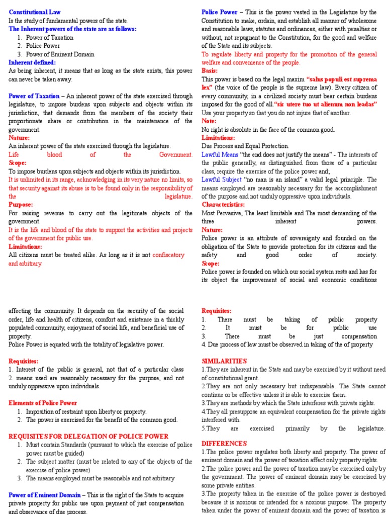 The Inherent Powers of The State | PDF | Police Power (United States ...