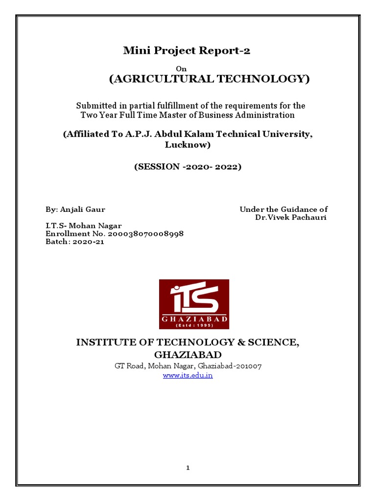 Mini Project Report-2 (Agricultural Technology) | PDF | Agriculture ...