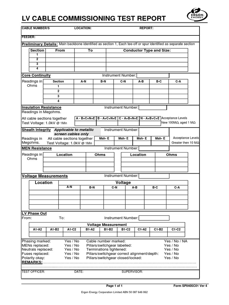LV Cable Commissioning Test Report | PDF | Electrical Resistance And ...