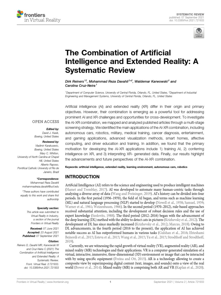 The Combination of Arti Ficial Intelligence and Extended Reality: A ...