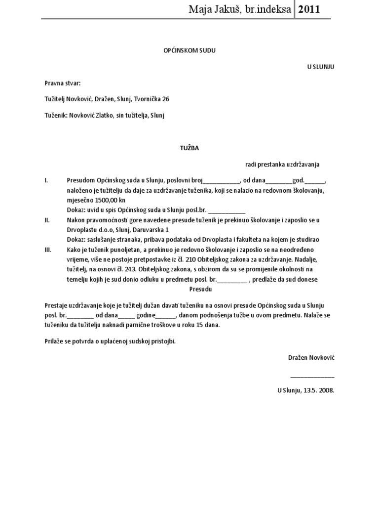 GPP Konstitutivna Tuzba Vjezbe | PDF