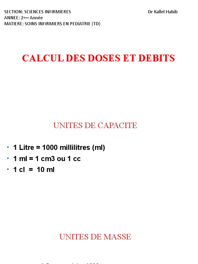TD Calcul Des Doses Et Débits | PDF | Santé publique | Sciences de la santé