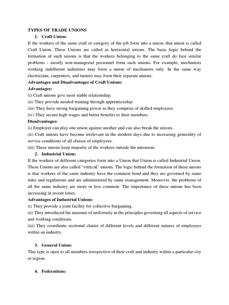 Types of Trade Unions | PDF | Trade Union | Employment
