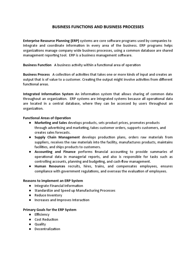 Business Functions and Business Processes | PDF | Enterprise Resource ...