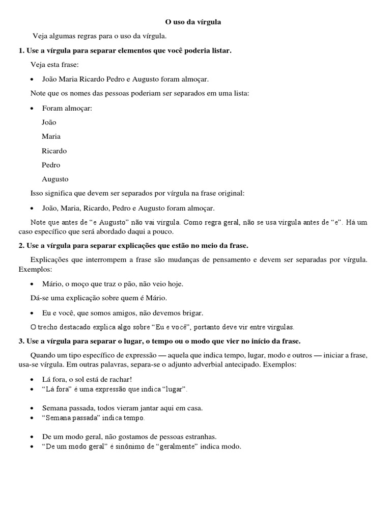 O Uso Da Vírgula | PDF | Tempo | Oração
