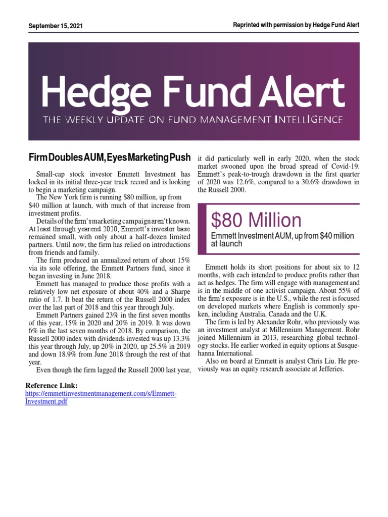 Hedge Fund Alerts Emmett Investment Management | PDF | Hedge Fund ...