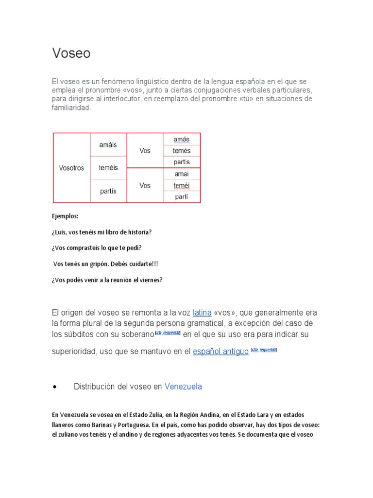 Voseo: Uso y Distribución en Venezuela | PDF | Clásicos