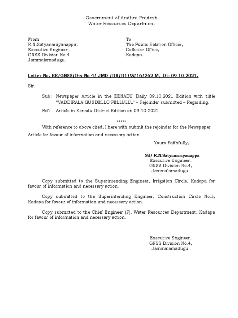 Government of Andhra Pradesh Water Resources Department | PDF