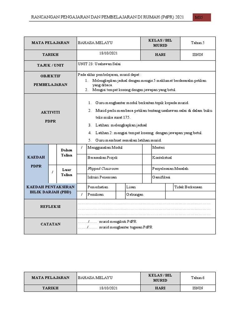 Contoh RPH PDPR | PDF