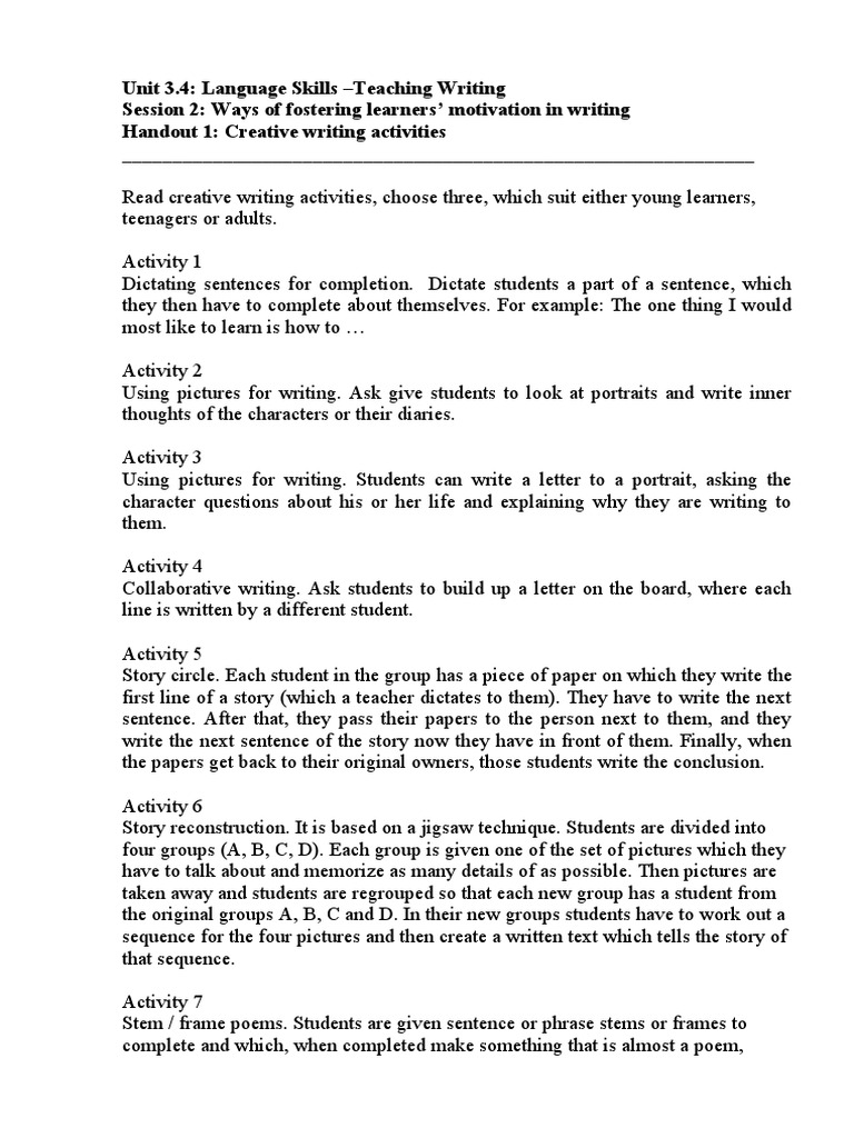 Unit 3.4: Language Skills - Teaching Writing Session 2: Ways of ...