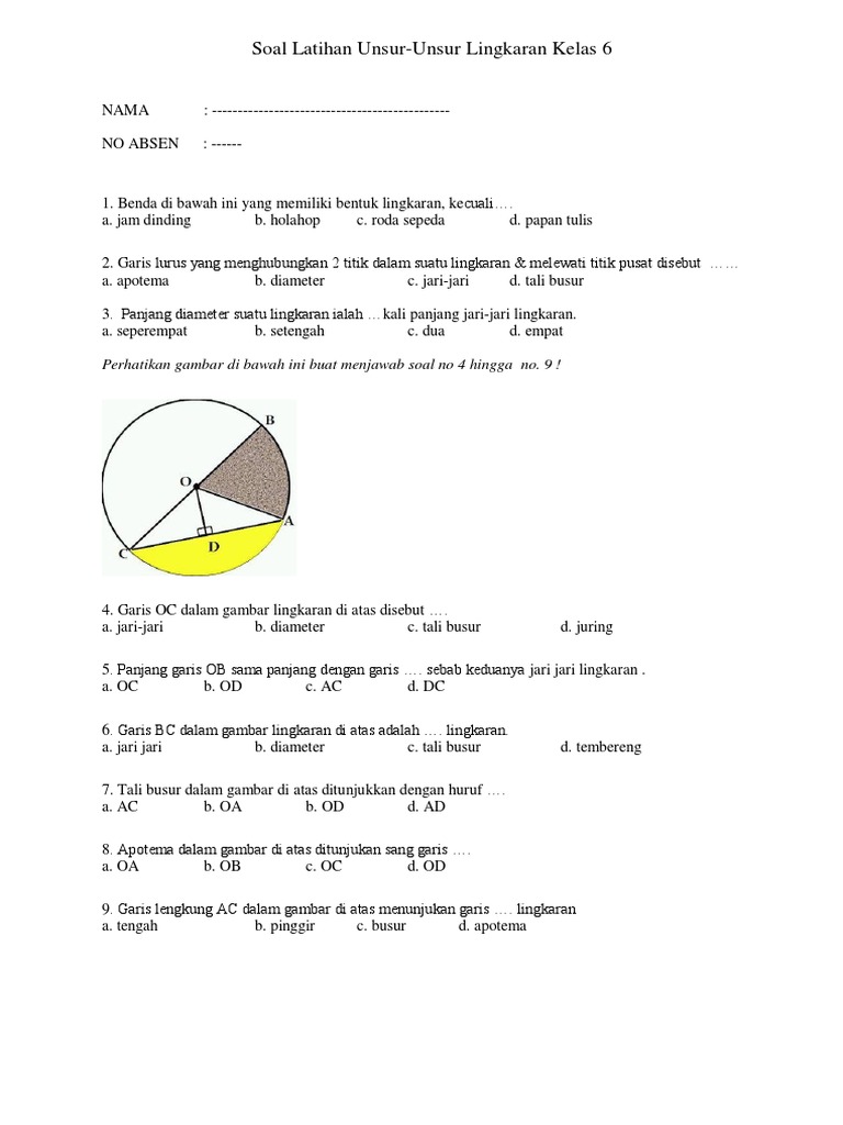 Soal Latihan Unsur-Unsur Lingkaran | PDF
