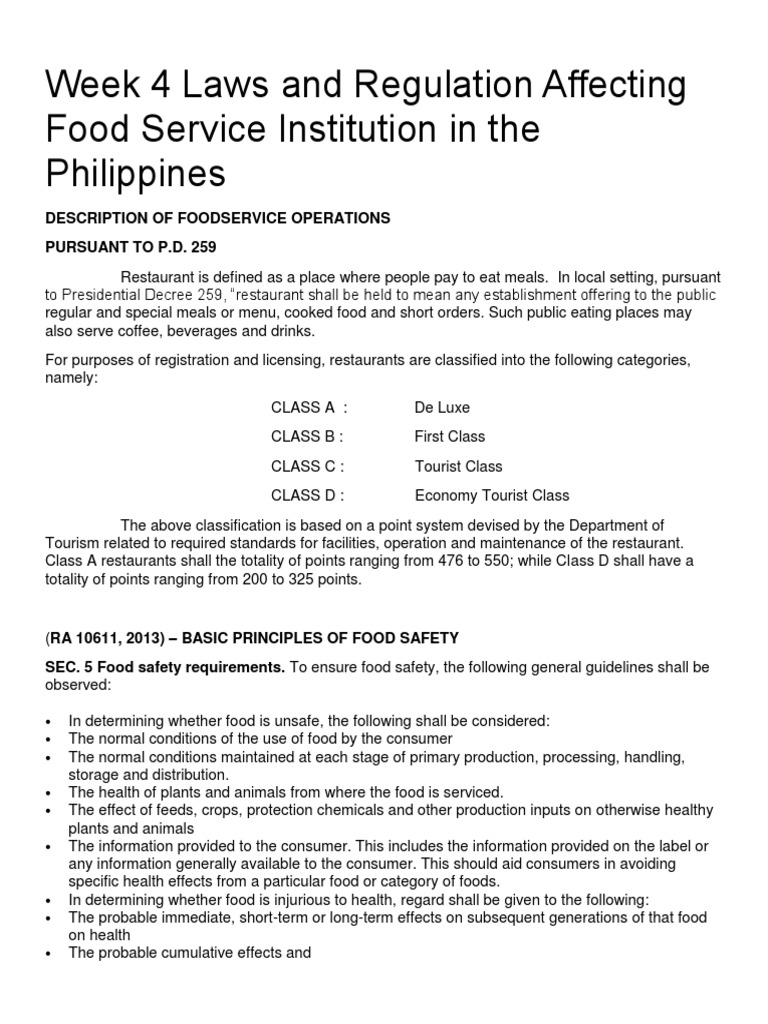 Food Service Regulations in the Philippines | PDF | Foods | Food Safety