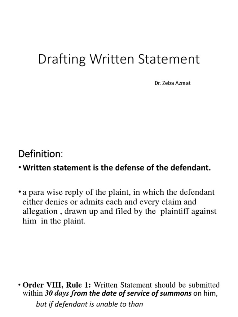 Drafting Written Statement: Dr. Zeba Azmat | PDF | Lawsuit | Pleading