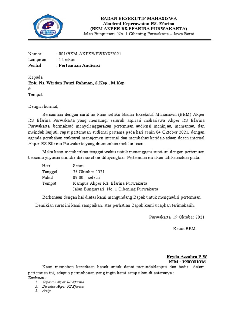 001 Surat Undangan Pertemuan Audiensi | PDF