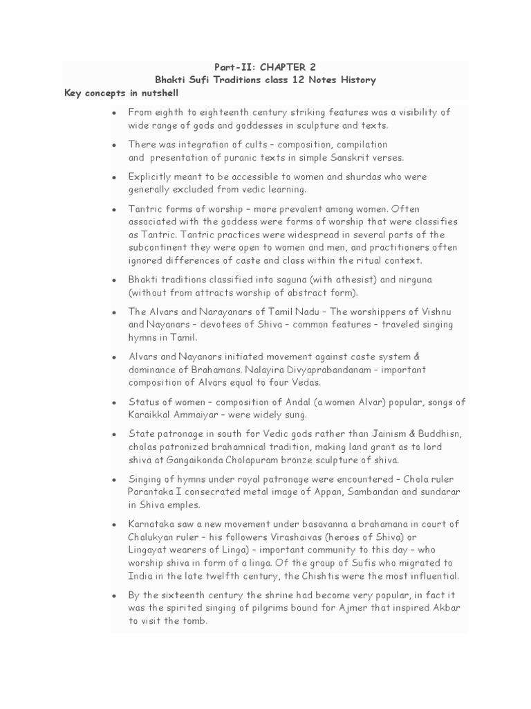 Bhakti Sufi Traditions class 12 Notes | PDF | Bhakti | Sufism