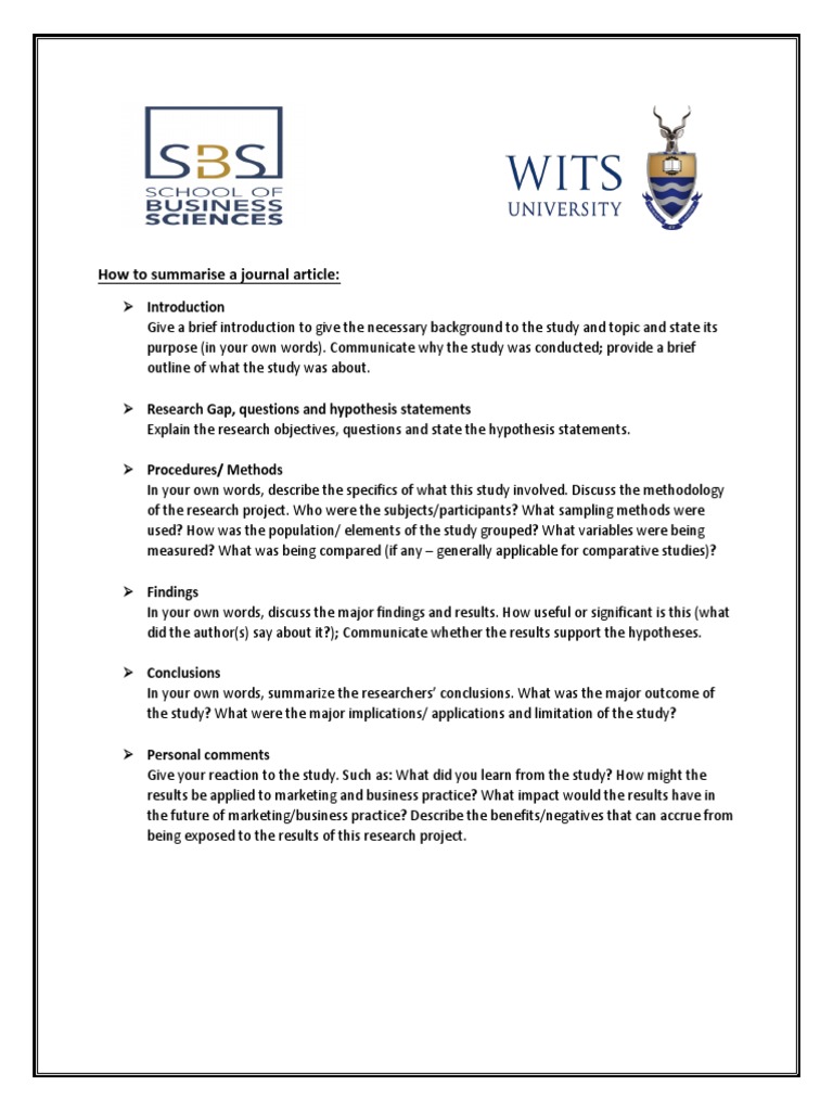 How To Summarise A Journal Article PDF Cognition Methodology
