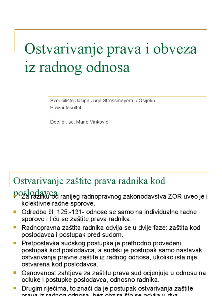 Ostvarivanje Prava I Obveza Iz Radnog Odnosa | PDF