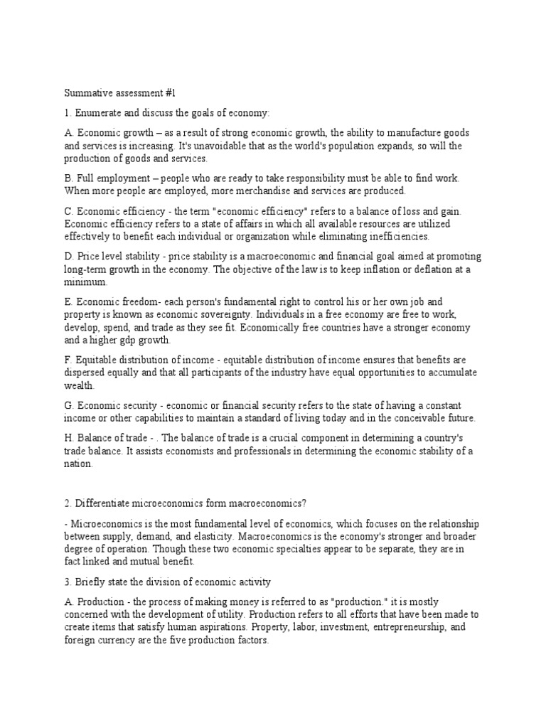 Summative Assessment | PDF | Economic System | Economics