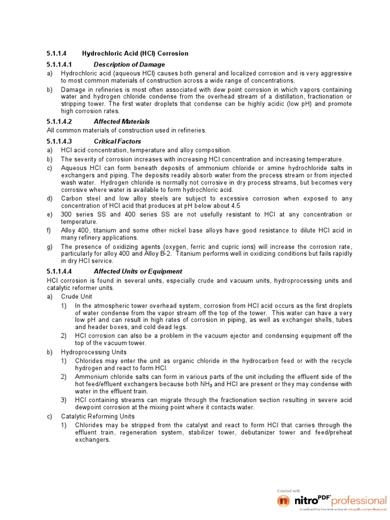 Hydrochloric Acid Corrosion in Refineries | PDF | Hydrochloric Acid ...