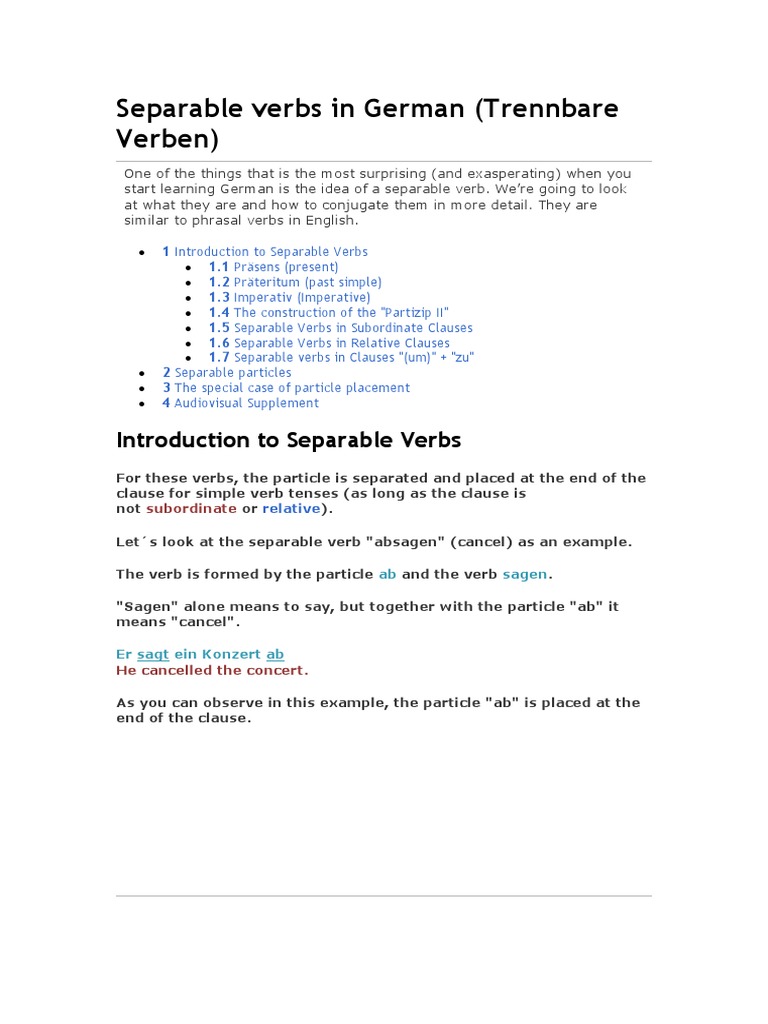 Separable Verbs in German | PDF | Foreign Language Studies ...