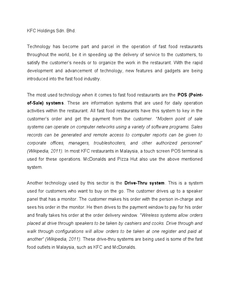 KFC Holdings SDN | PDF | Fast Food Restaurants | Point Of Sale