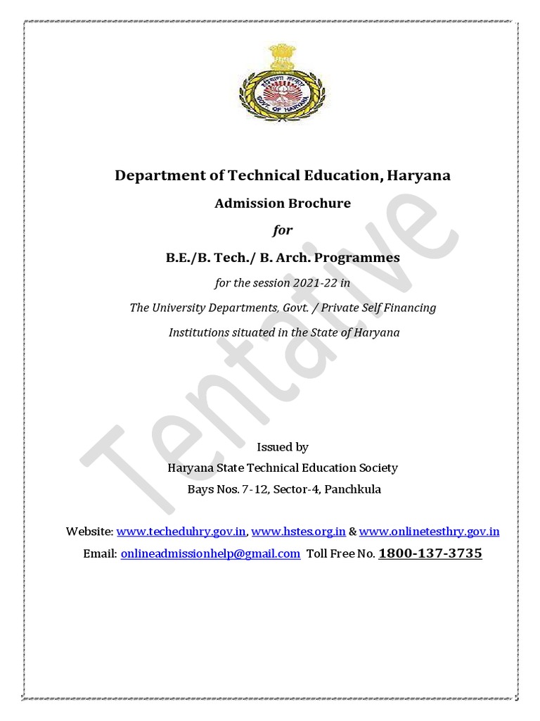 Tentative B. Tech. Admission Brochure | PDF | Payments | Test (Assessment)