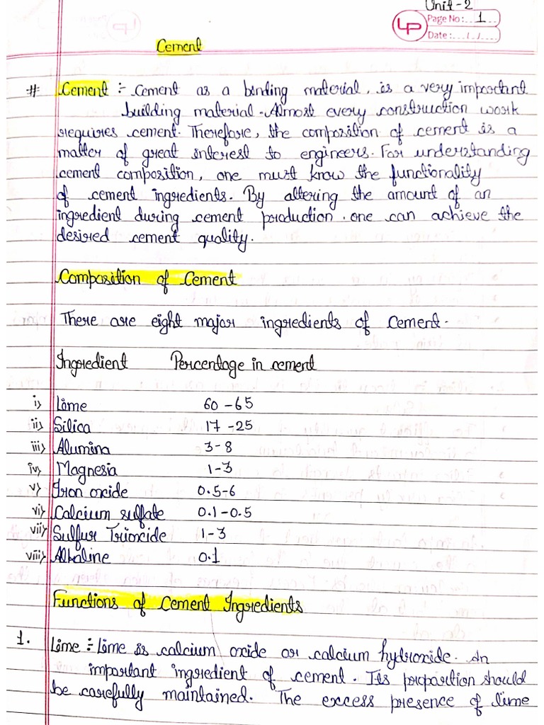 Cement Notes (3rd Sem) Civil | PDF