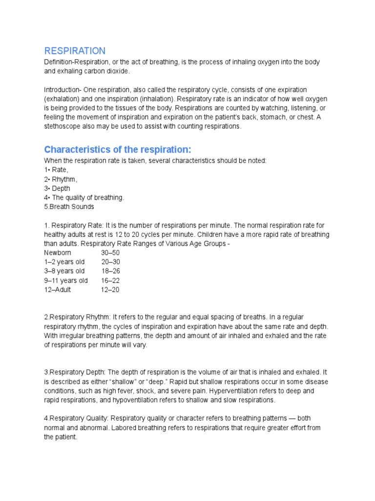 Characteristics of Adult Respiration | PDF | Breathing | Exhalation