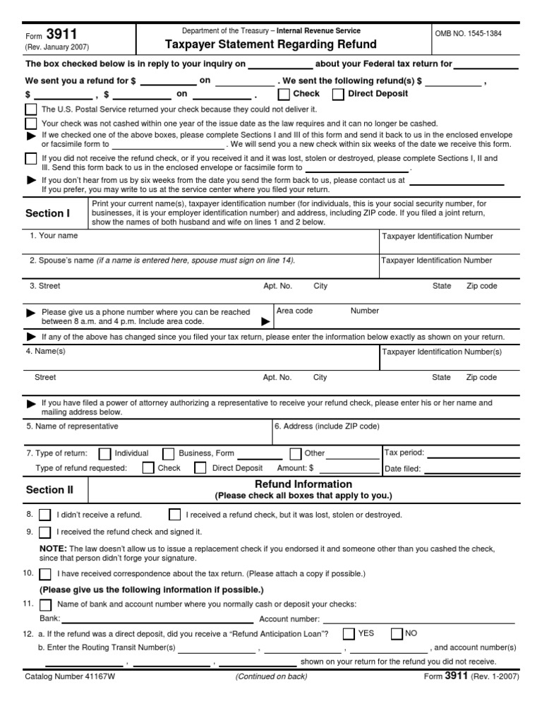 US Internal Revenue Service: f3911 Accessible | PDF | Tax Refund | Cheque