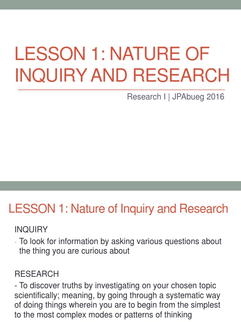 Lesson 1: Nature of Inquiry and Research | PDF | Inquiry | Data
