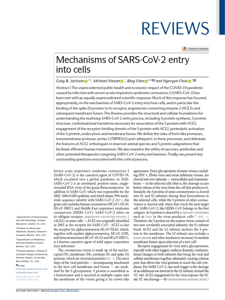 Reviews: Mechanisms of Sars-Cov-2 Entry Into Cells | PDF | Virus ...