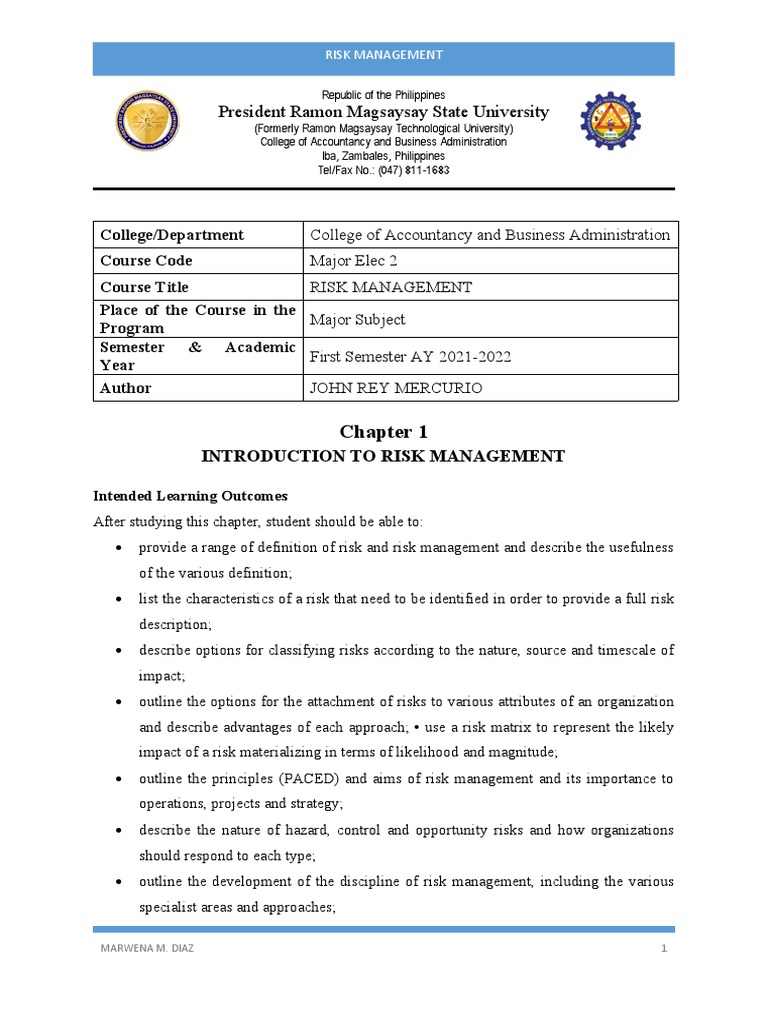 Risk Management Module 1 and 2 | PDF | Risk | Risk Management