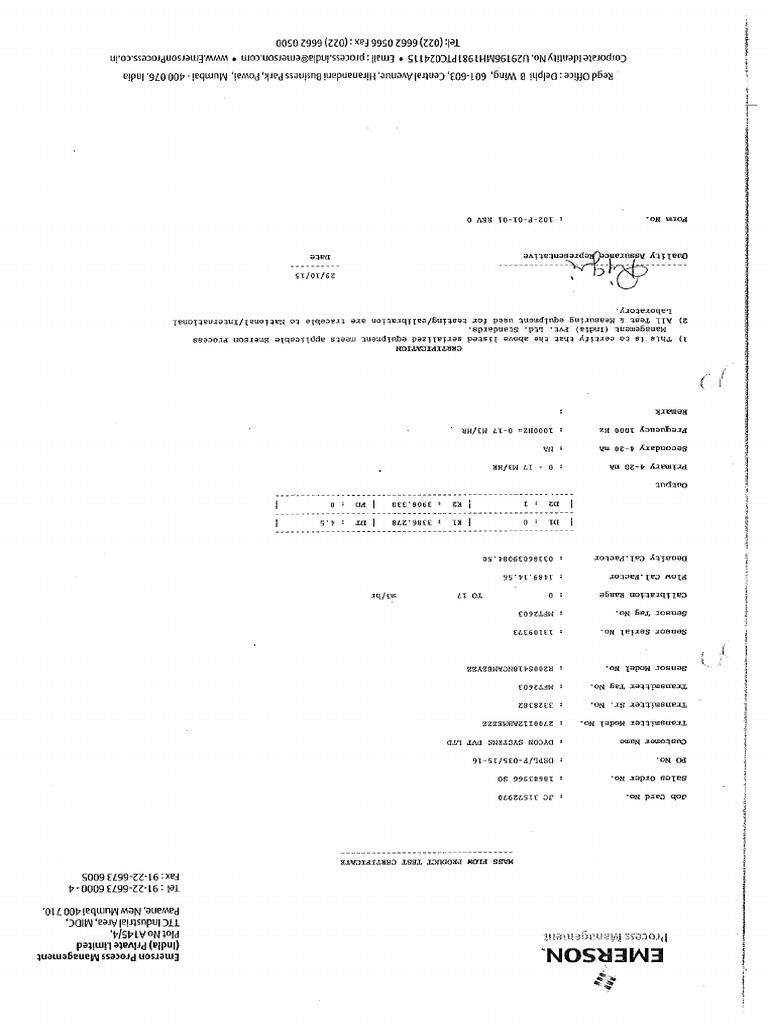 Micro-Motion Calibration Sheet | PDF