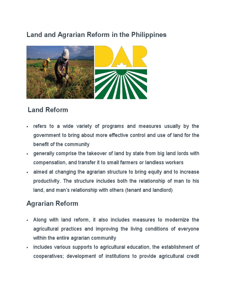 Land and Agrarian Reform in The Philippines | PDF | Leasehold Estate ...
