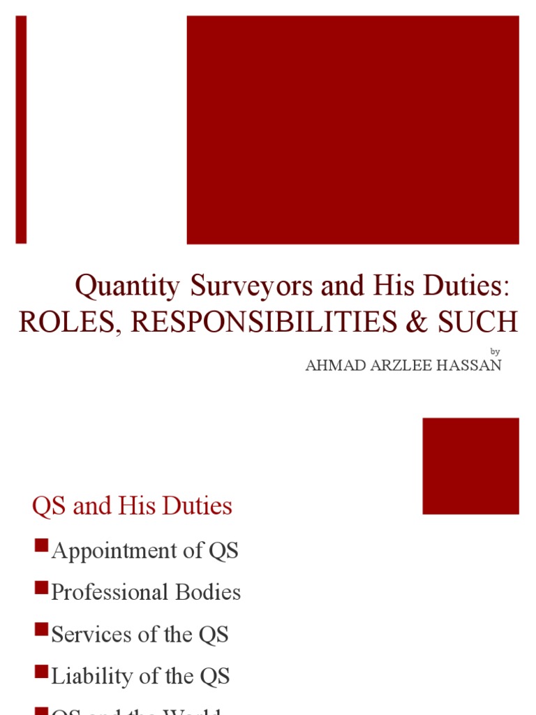 Quantity Surveyors and His Duties: Roles, Responsibilities & Such | PDF ...