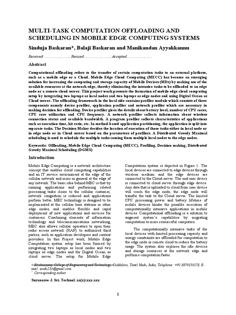 Multi Task Computation Offloading And Scheduling In Mobile Edge Computing Systems Pdf