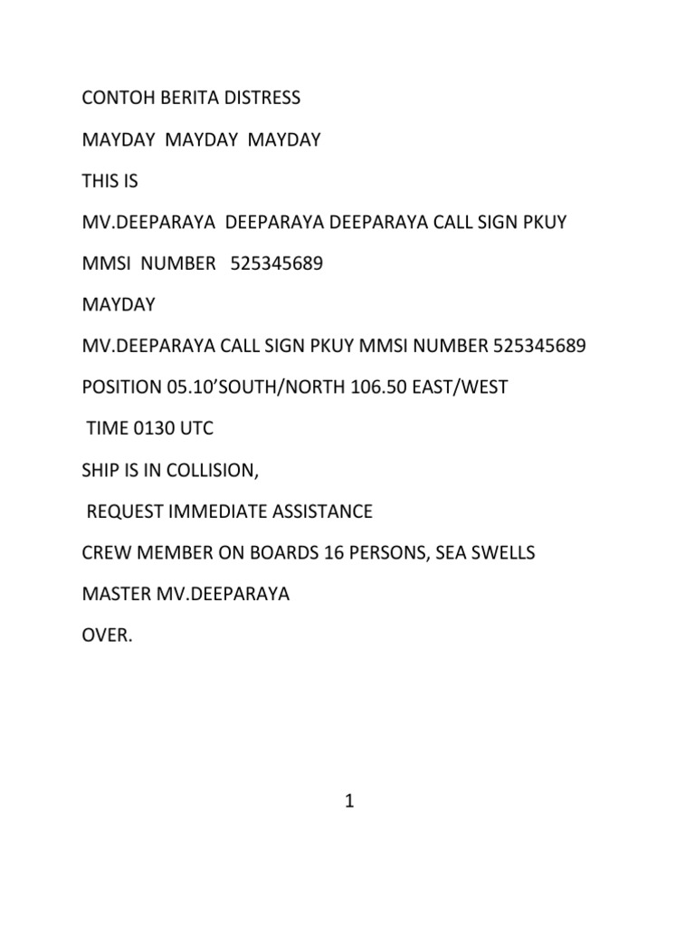 Distress and Urgency Message Examples | PDF | Transport Accidents And ...