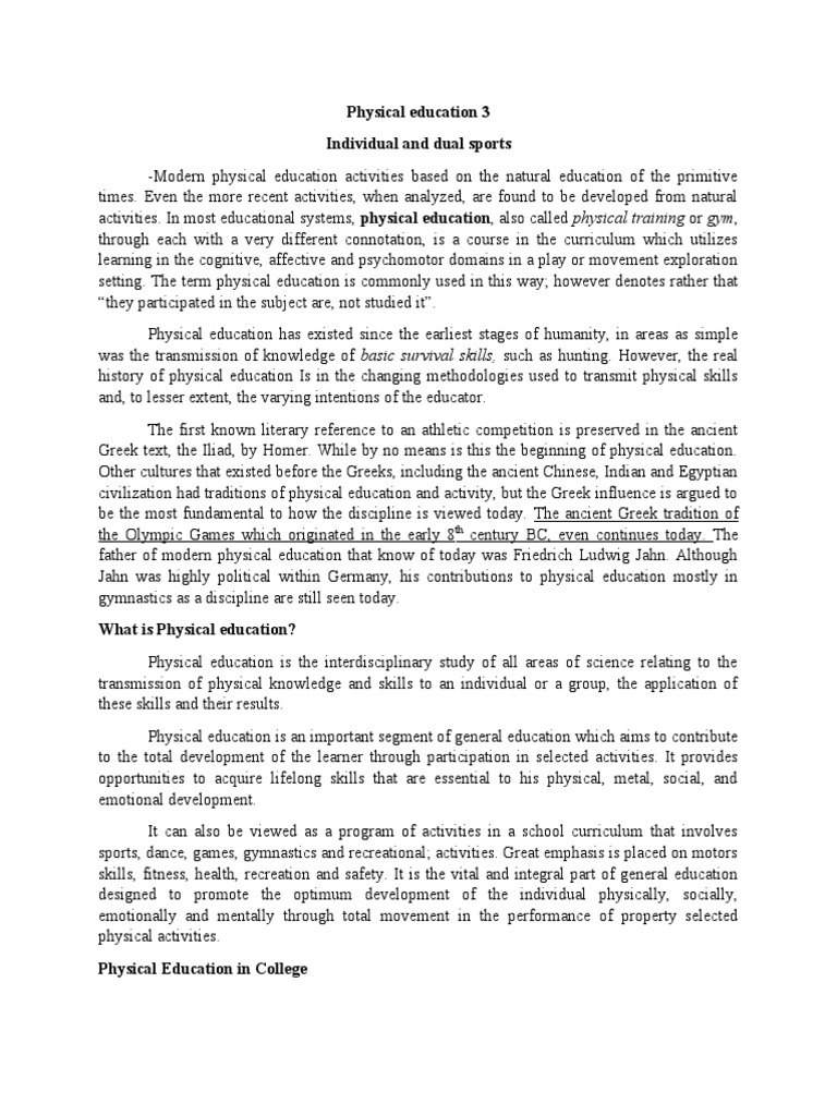 Physical Education 3 Individual and Dual Sports | PDF | Physical ...